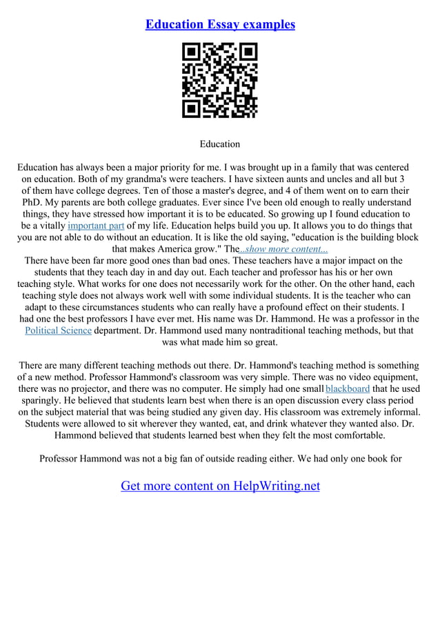 Education Essay Example | PDF | Daycare and Pre-School | Parenting