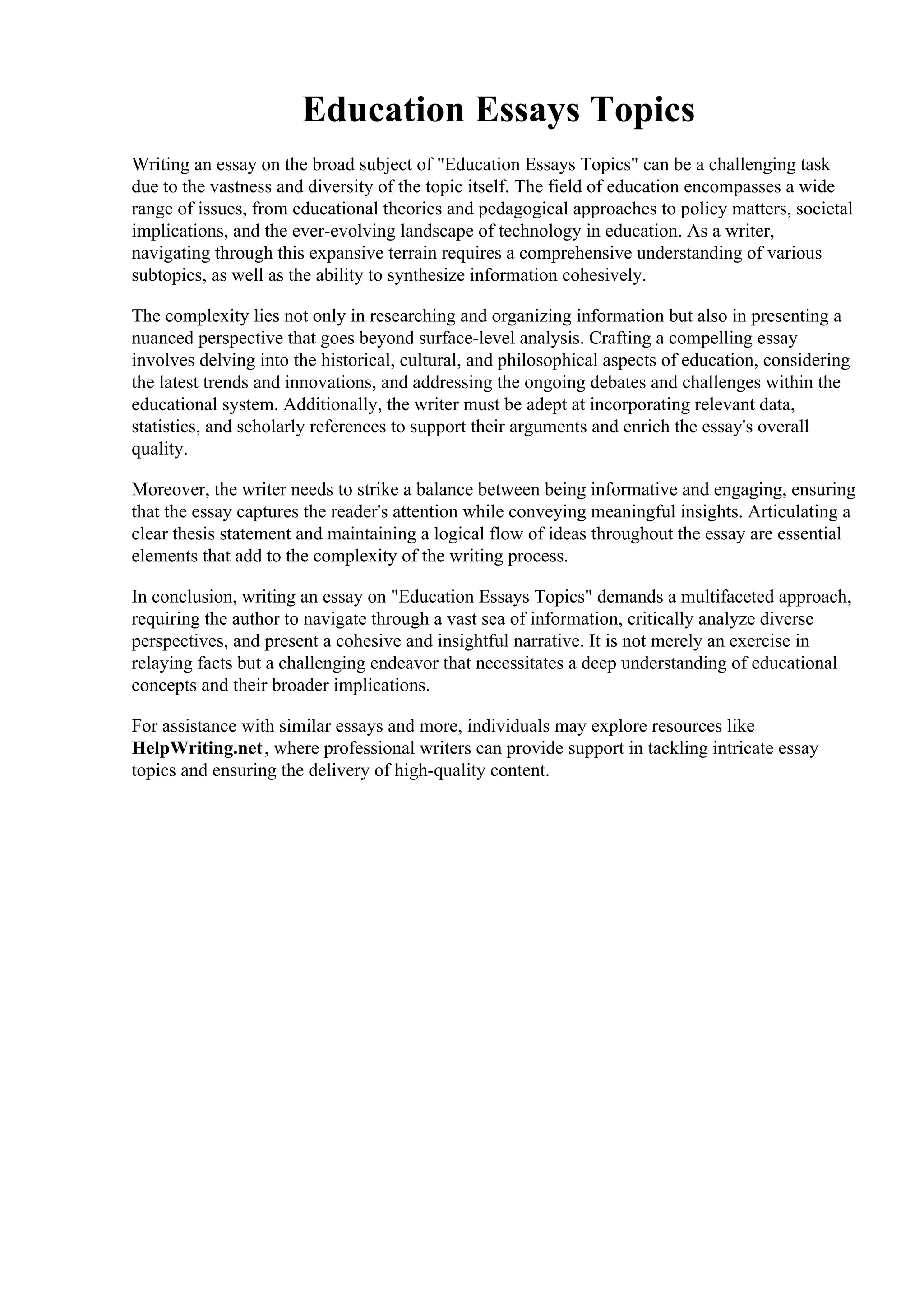 Education Essays Topics | PDF