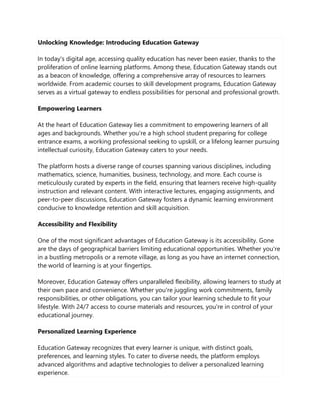 EducationGateway: Your Personalized Learning Hub | PDF