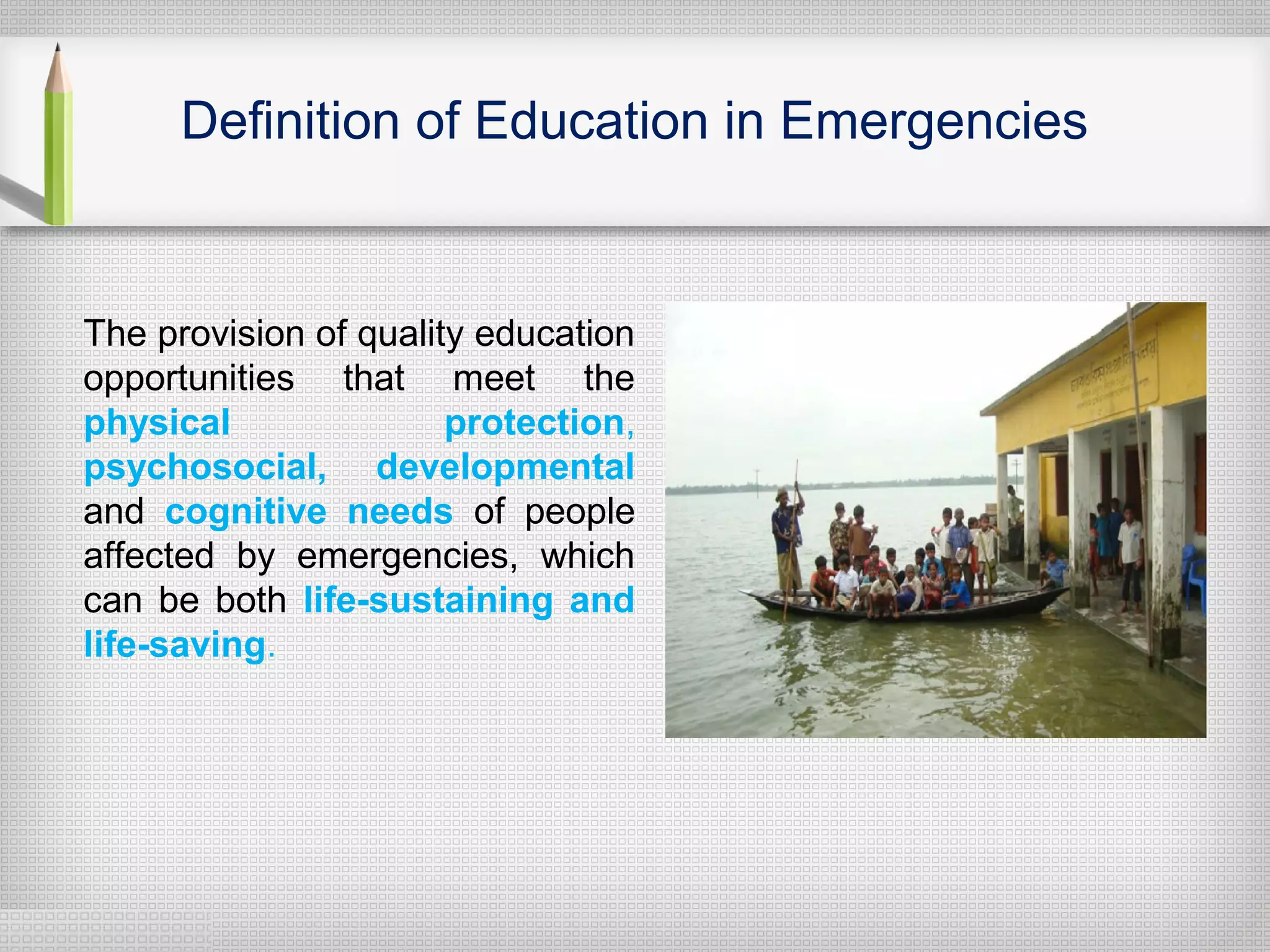 Education in Emergency in humanitarian aspects | PPT
