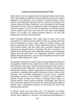 Education in function of Serbia cultural tourism development | PDF