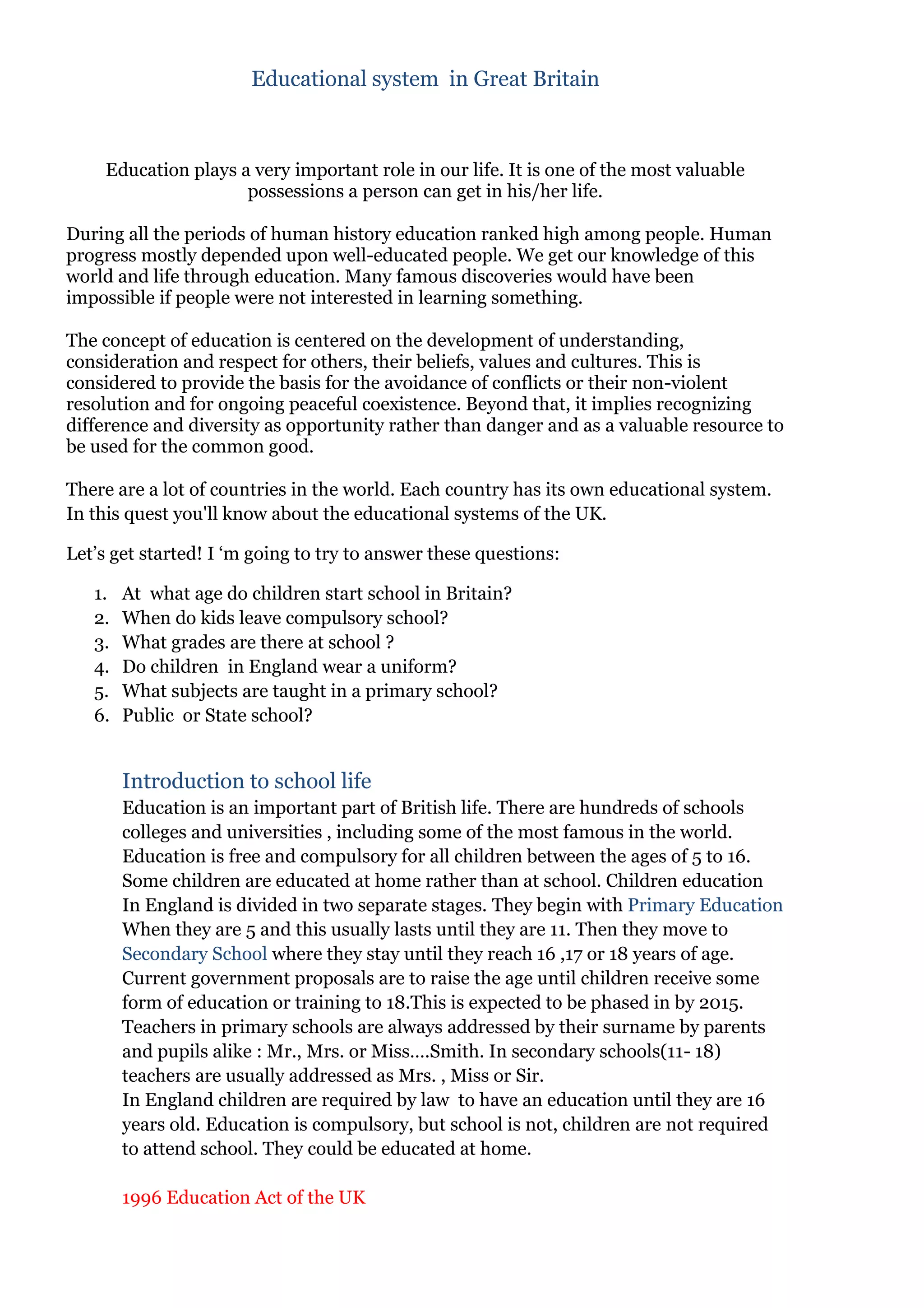 Education in Great Britain | DOCX