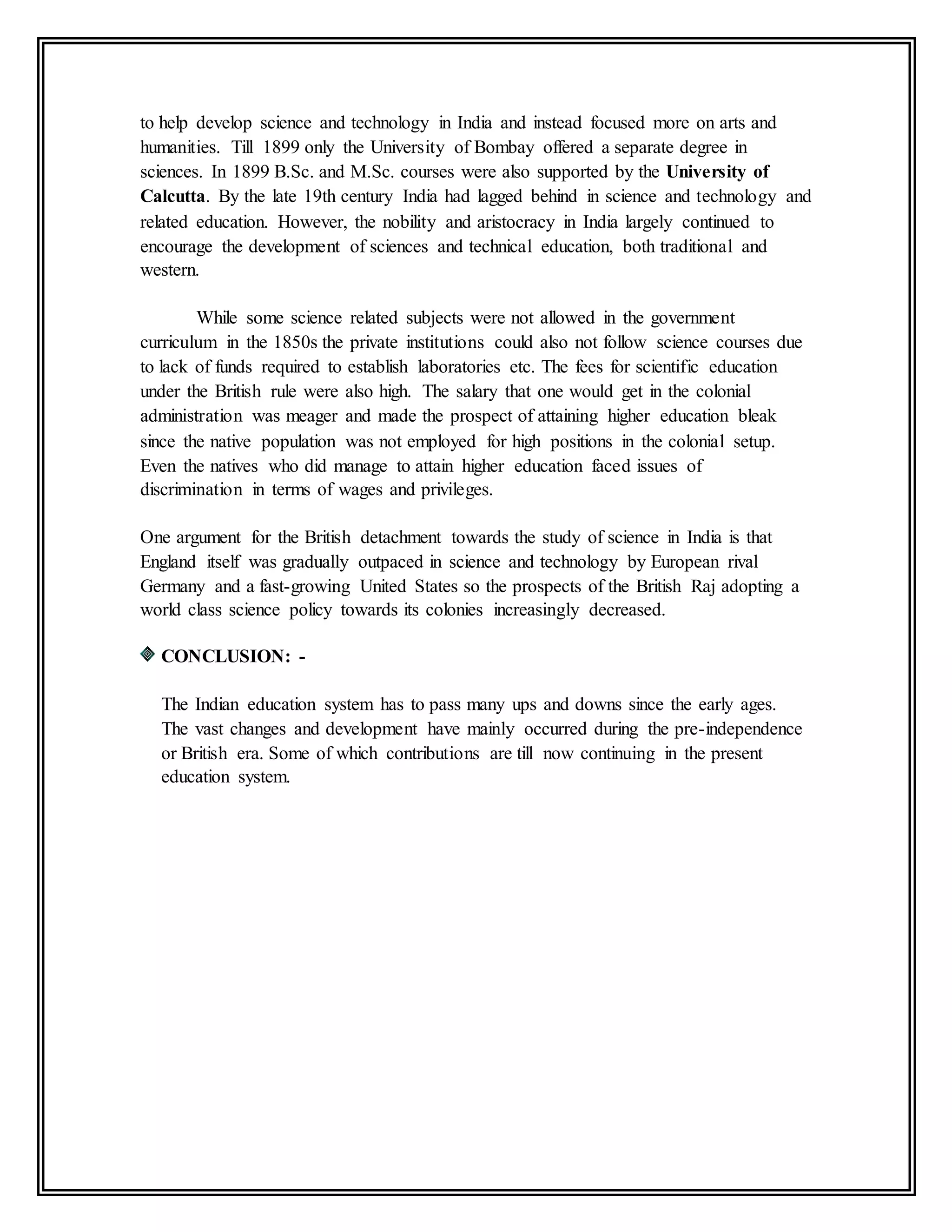 Education in pre independence | DOCX