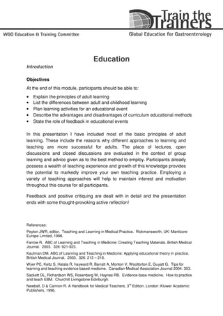 Education introduction | PDF | Workshops and Classes | Hobbies & Interests