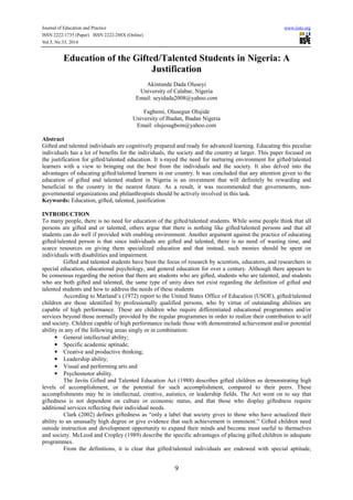 Education of the gifte talented students in nigeria- a justification ...