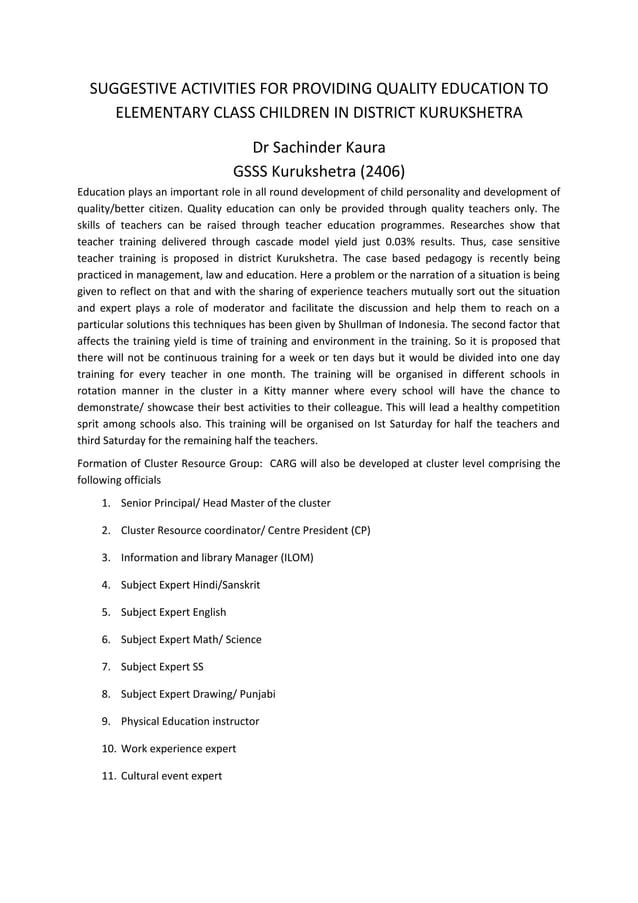 Education plays an important role in all round development of child ...