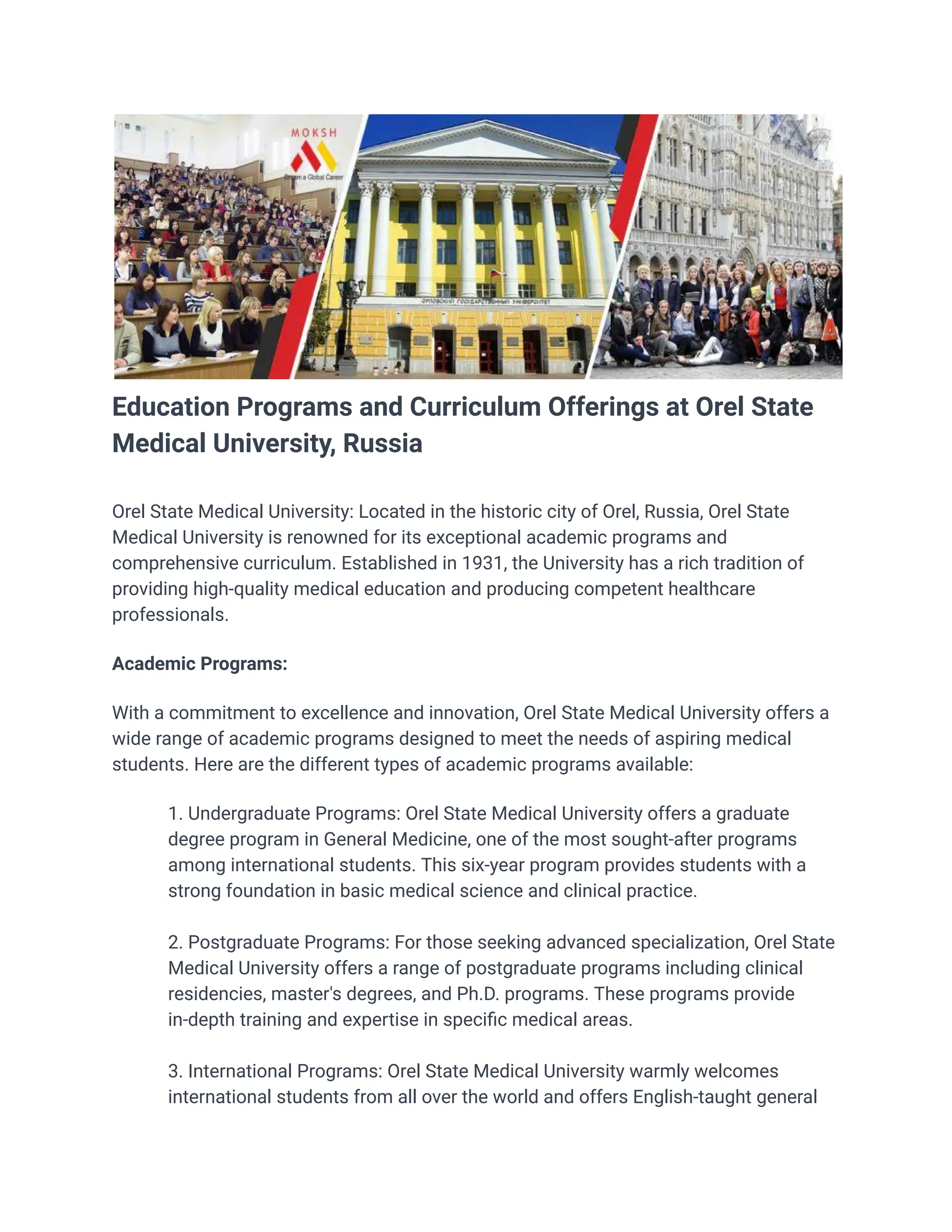 Education Programs and Curriculum Offerings at Orel State Medical ...