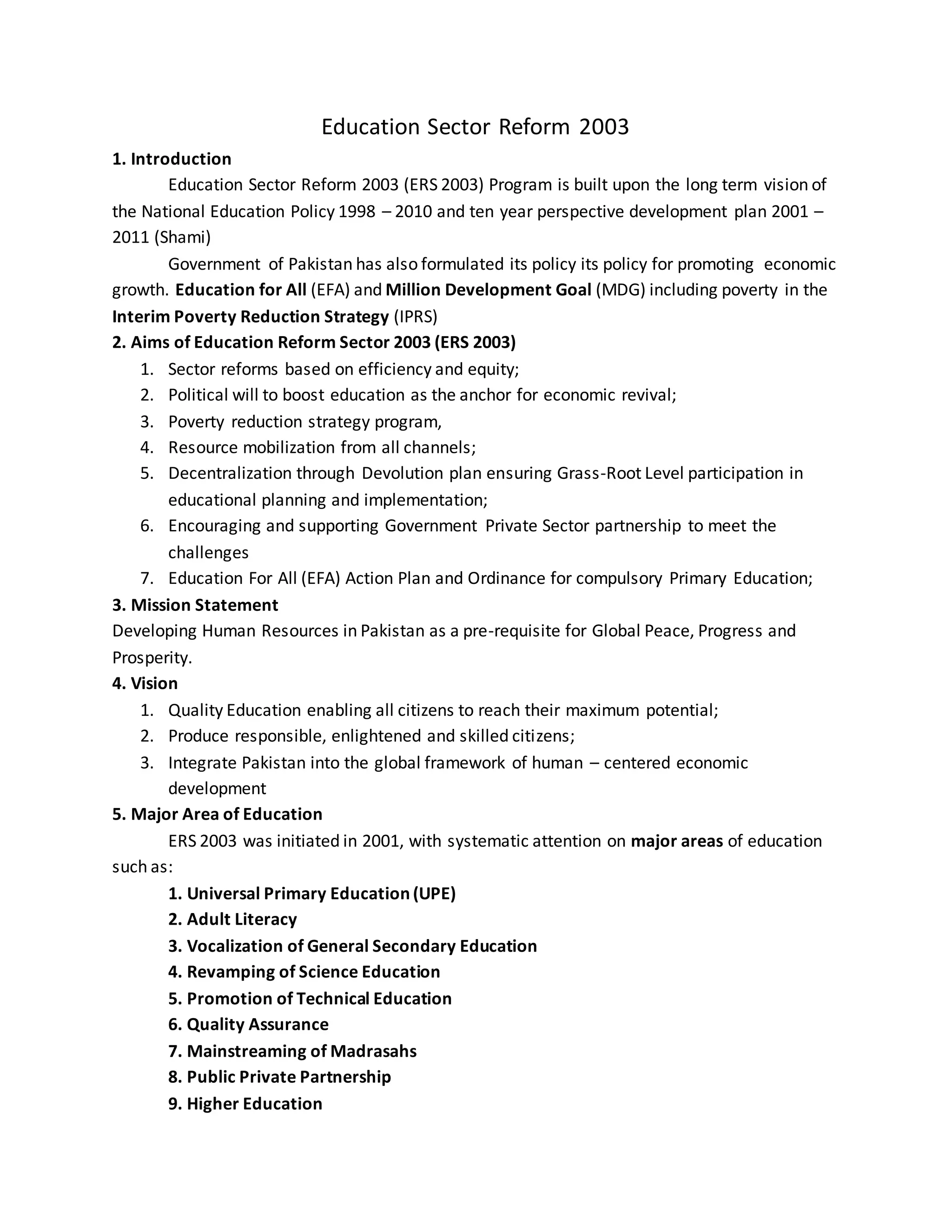 Education sector reform 2003 | DOCX