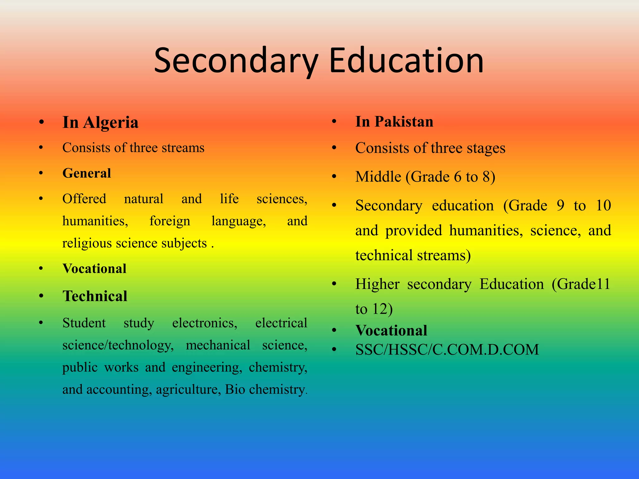 Education system of Pakistan and Algeria | PPT