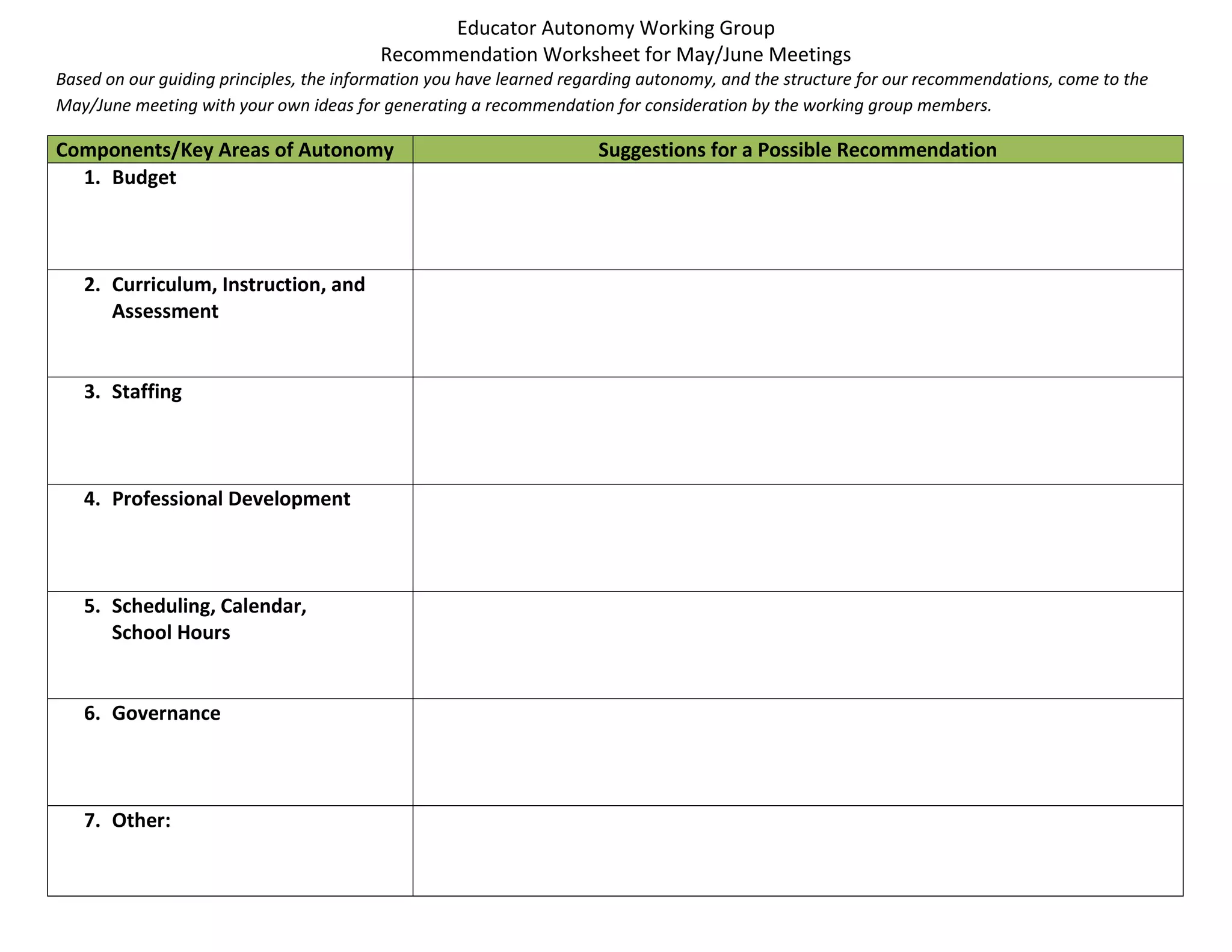 Educator autonomy recommendationworksheet_5 5 14 | PDF