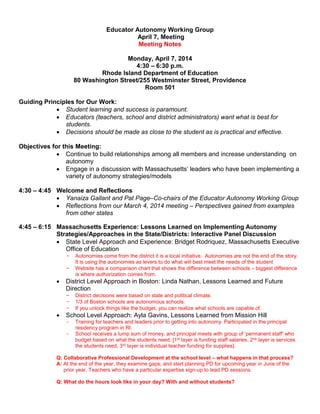Educator autonomy work group 4.7.14 notes | DOC | Professional School ...