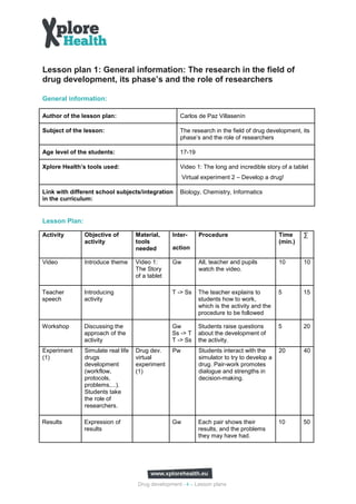 How are drugs developed? - Lesson plans | PDF