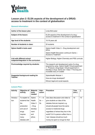 How are drugs developed? - Lesson plans | PDF