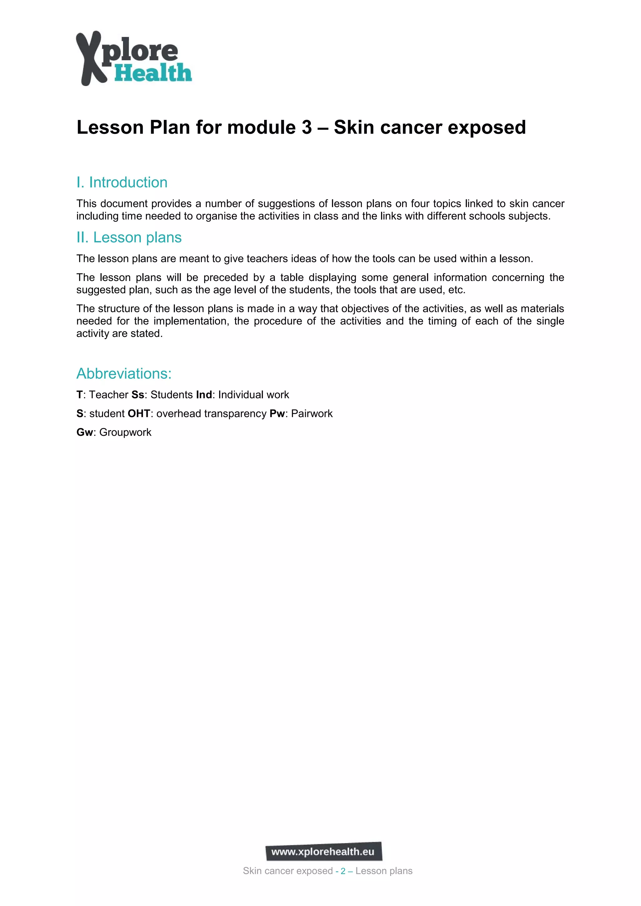 Skin cancer exposed - Lesson plans | PDF | Skin and Dermatology ...