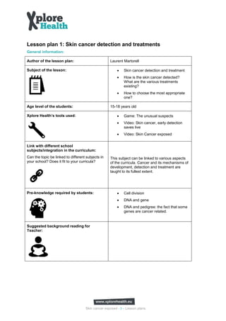 Skin cancer exposed - Lesson plans | PDF | Skin and Dermatology ...