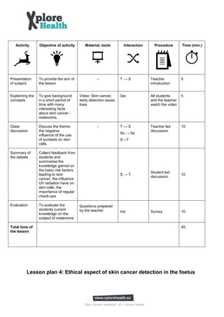 Skin cancer exposed - Lesson plans | PDF