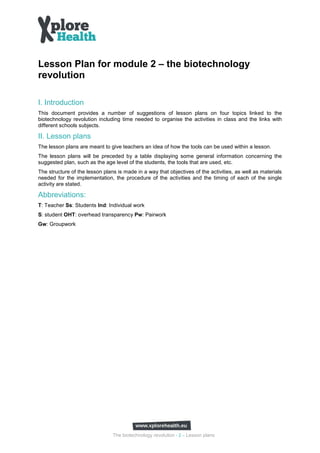 The biotechnology revolution - Lesson plans | PDF