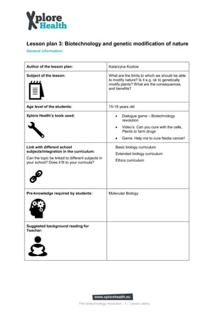 The biotechnology revolution - Lesson plans | PDF