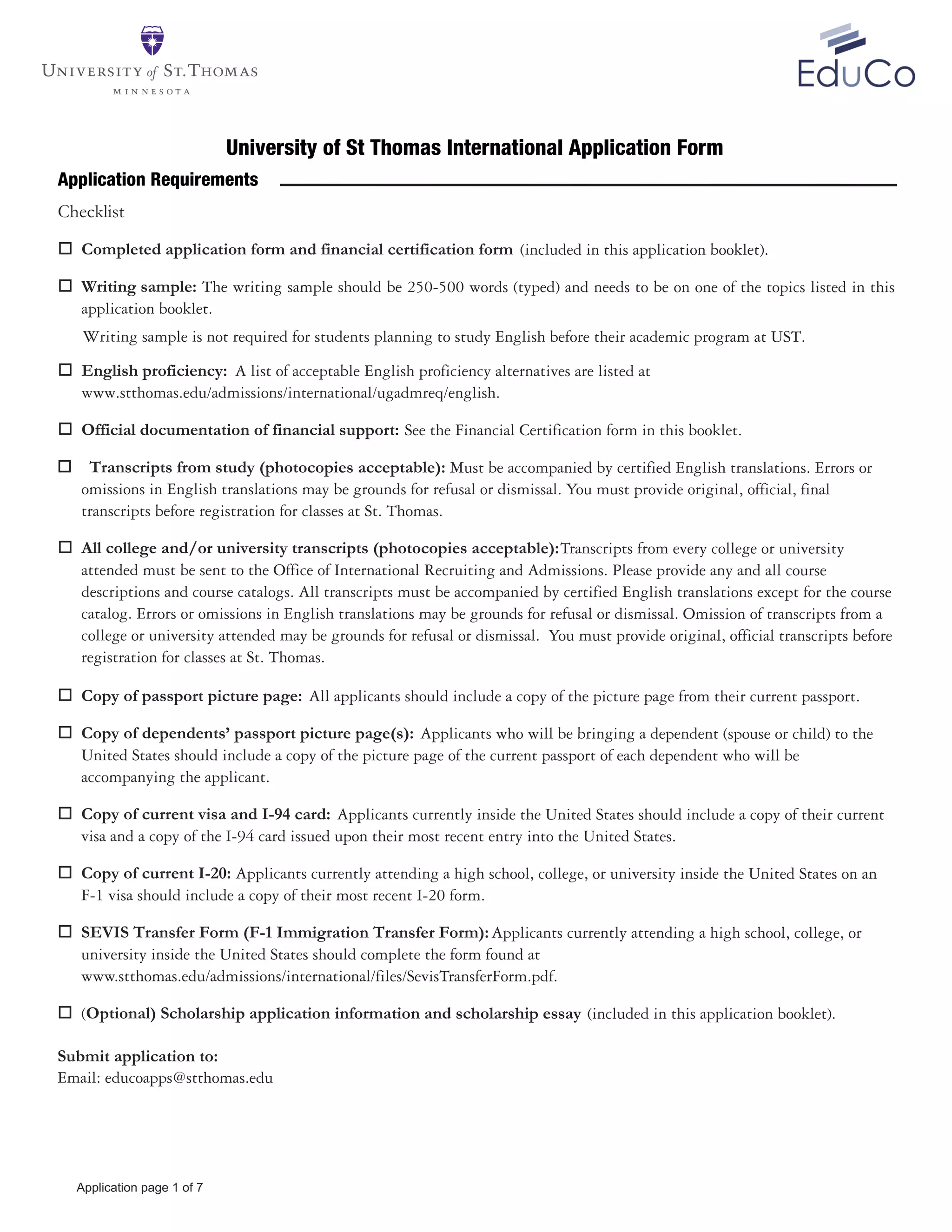 st-thomas-student-application-form | PDF