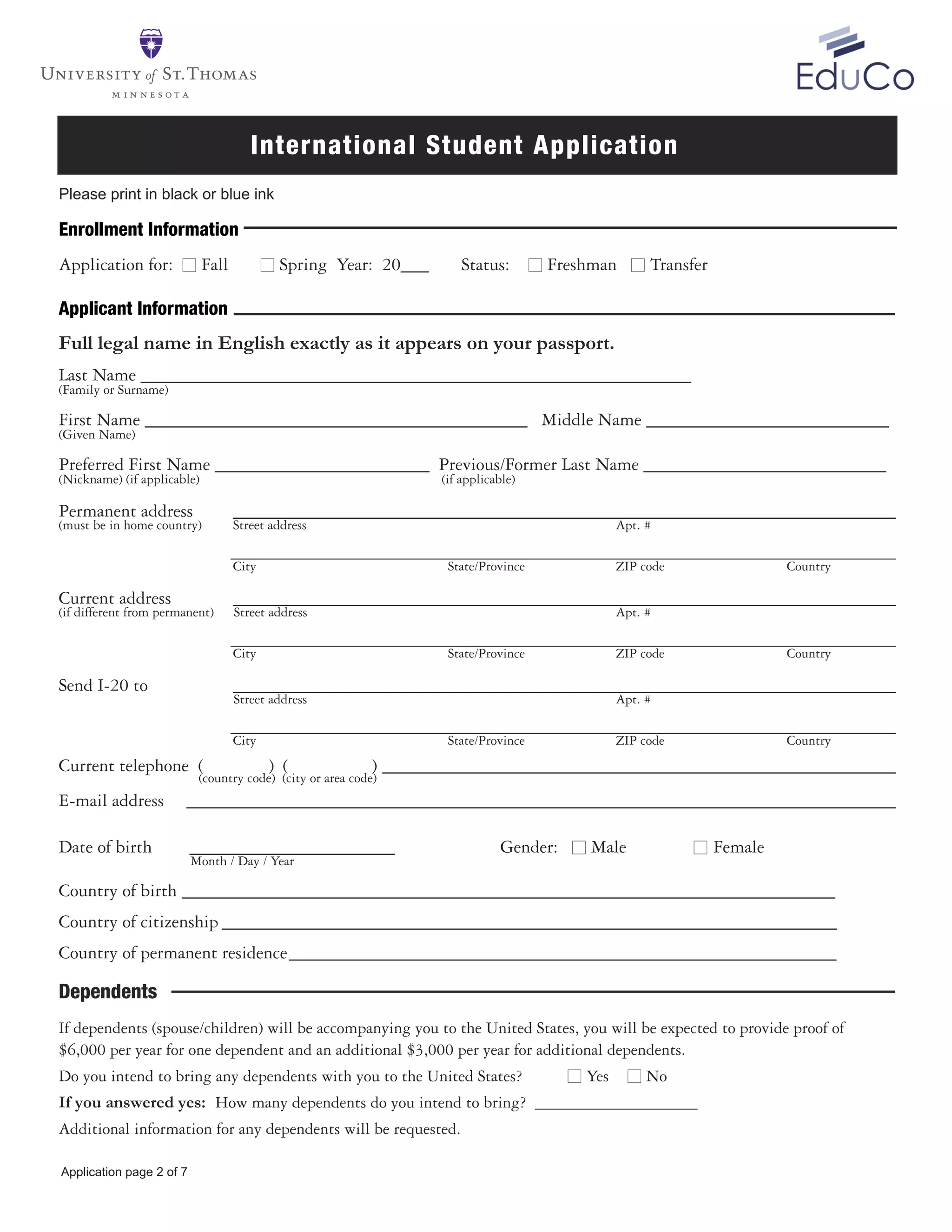st-thomas-student-application-form | PDF