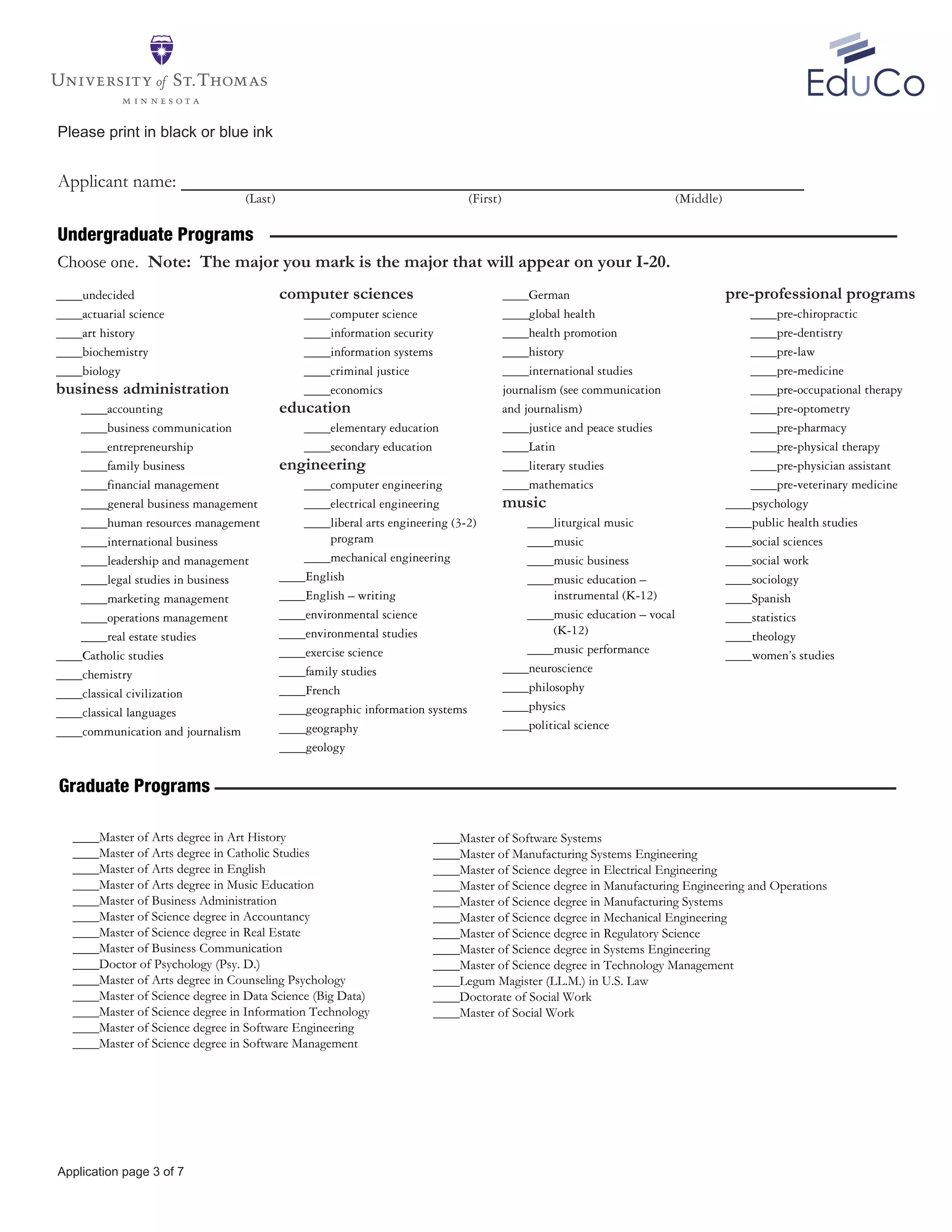 st-thomas-student-application-form | PDF