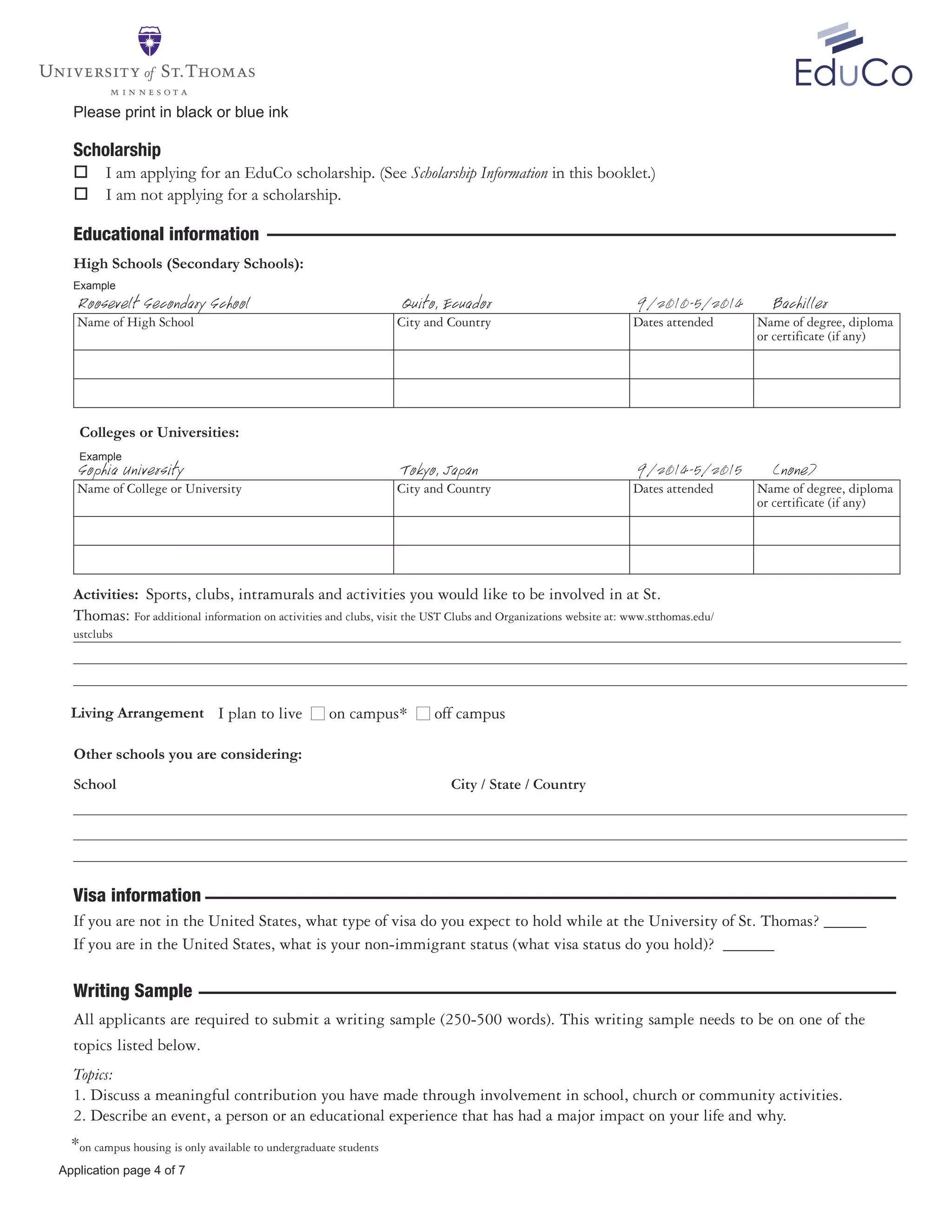 st-thomas-student-application-form | PDF