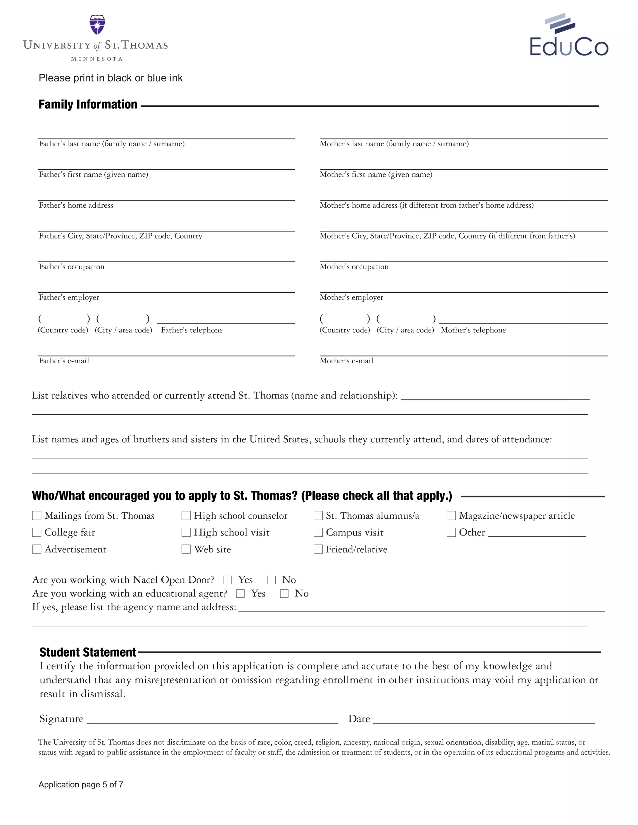 st-thomas-student-application-form | PDF