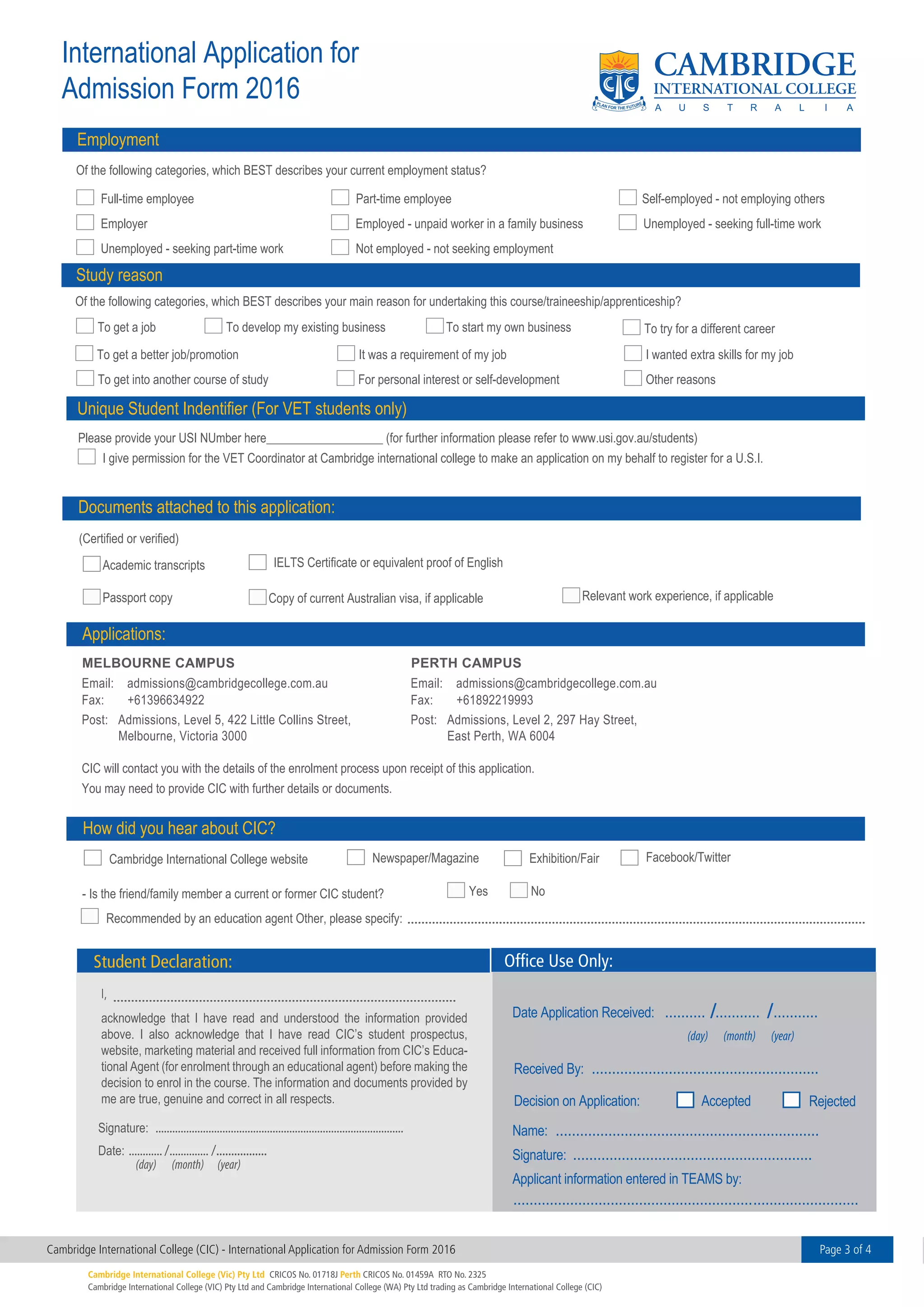 Cambridge International College Educo cic enrolment-form_email | PDF