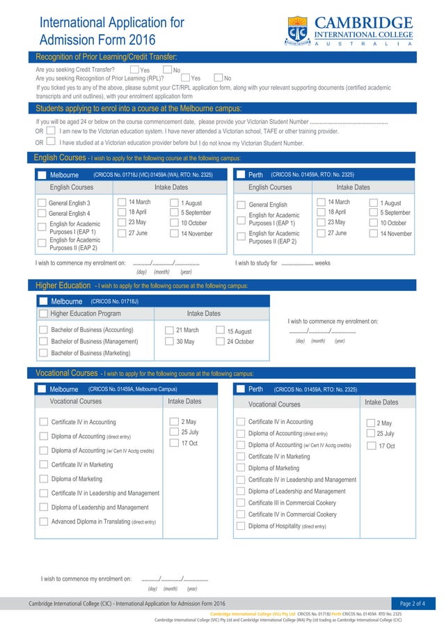 Cambridge International College Educo cic enrolment-form_email | PDF