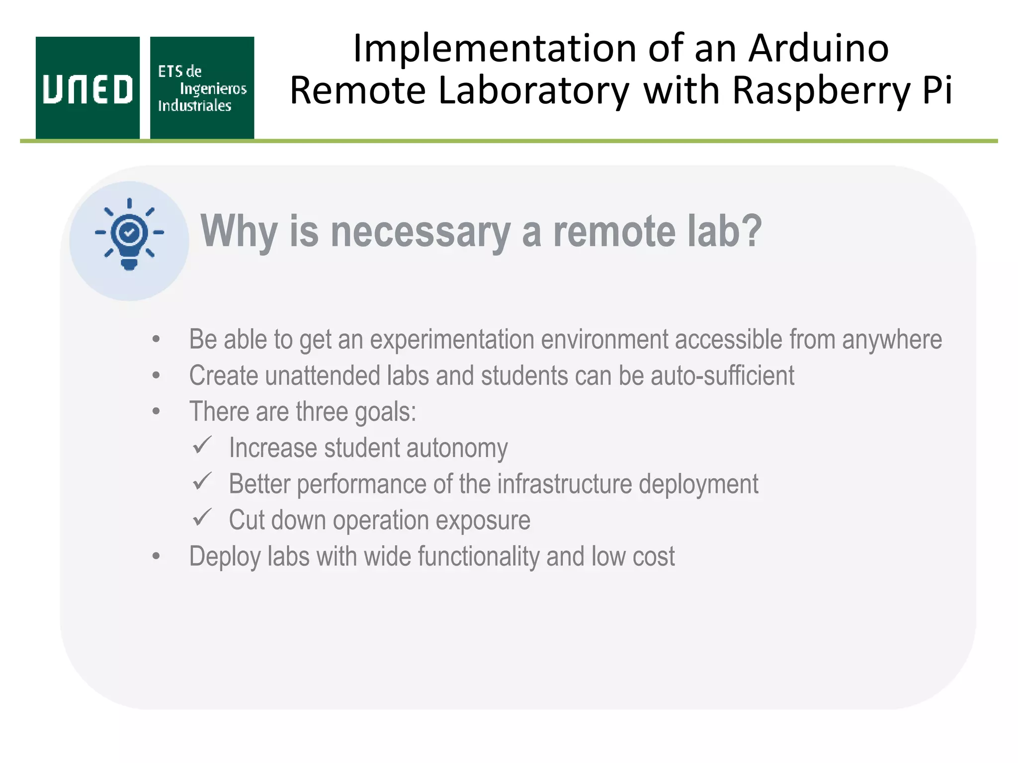 Implementation Of An Arduino Remote Laboratory With Raspberry Pi Ppt