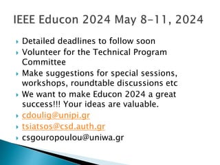 IEEE EDUCON 2024 - 8-11 May, 2024, in Kos Island, Greece | PPT