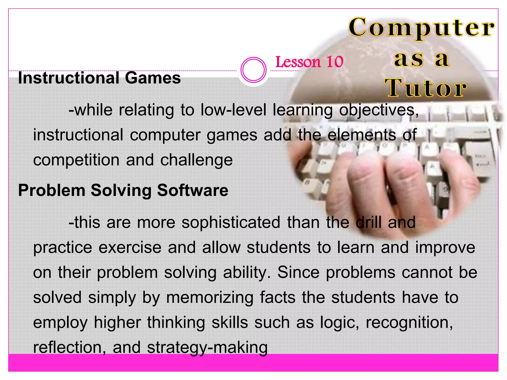 lesson 10 computer as a tutor | PPTX