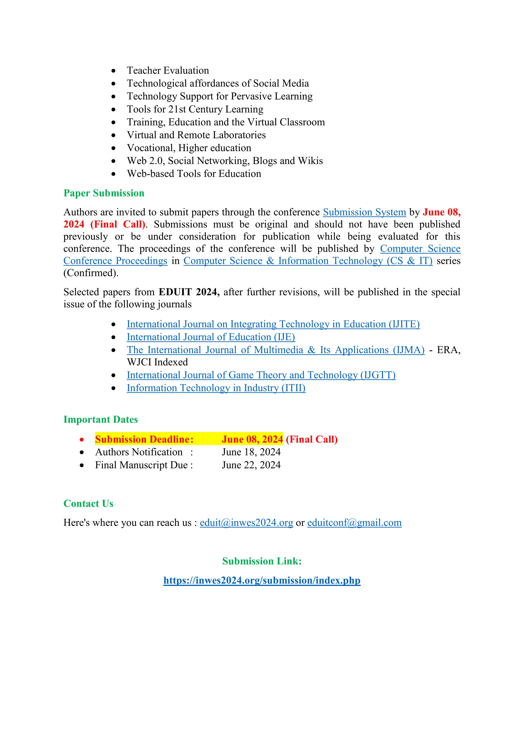 2nd International Conference on Education & Information Technology (EDUIT 2024) | PDF