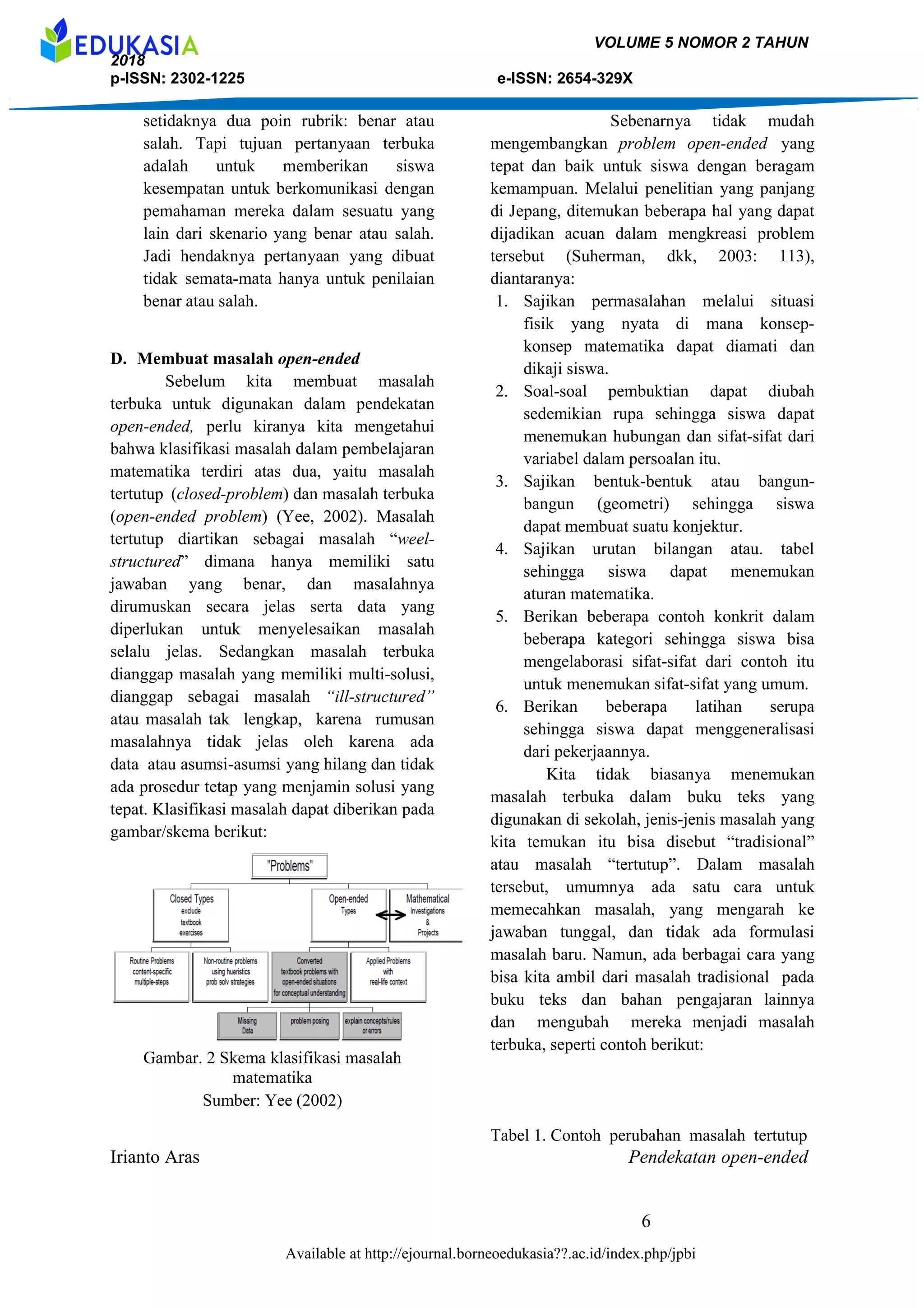 Pendekatan open-ended dalam pembelajaran matematika | DOC
