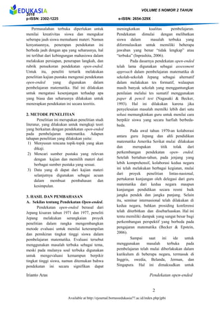 Pendekatan open-ended dalam pembelajaran matematika | DOC
