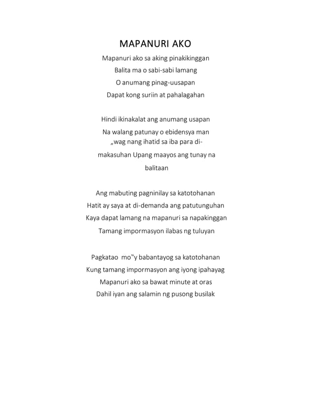 Edukasyon sa pagkatao mga tula | DOCX