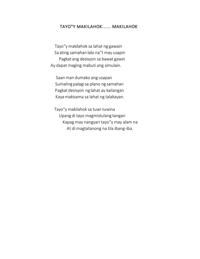 Edukasyon sa pagkatao mga tula | DOCX