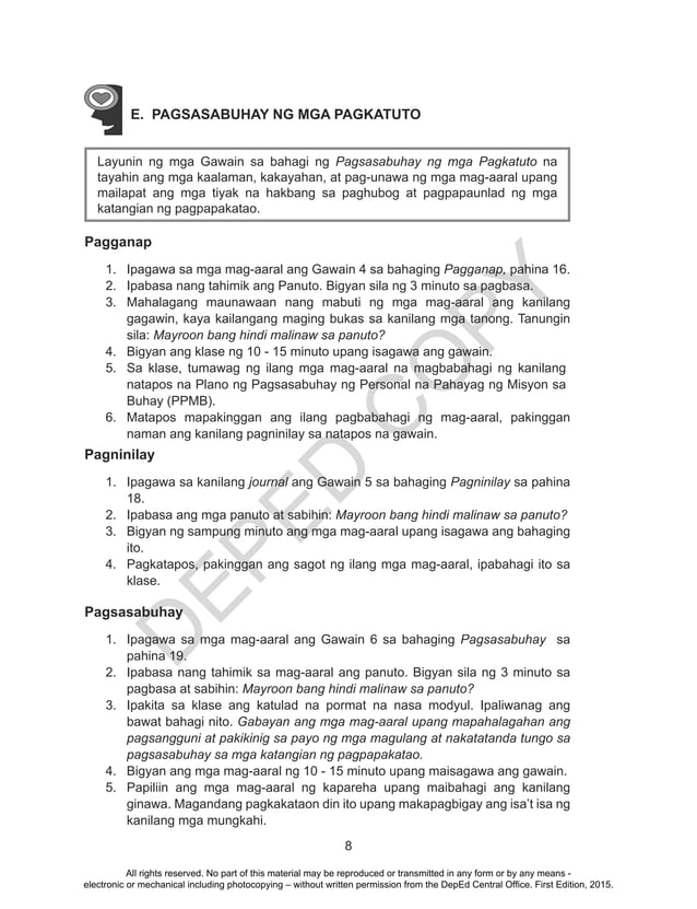 Edukasyon sa pagpapakatao grade 10 tg quarter 1 | PDF