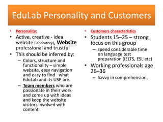 Edu lab website structure, colors, functionality | PPT