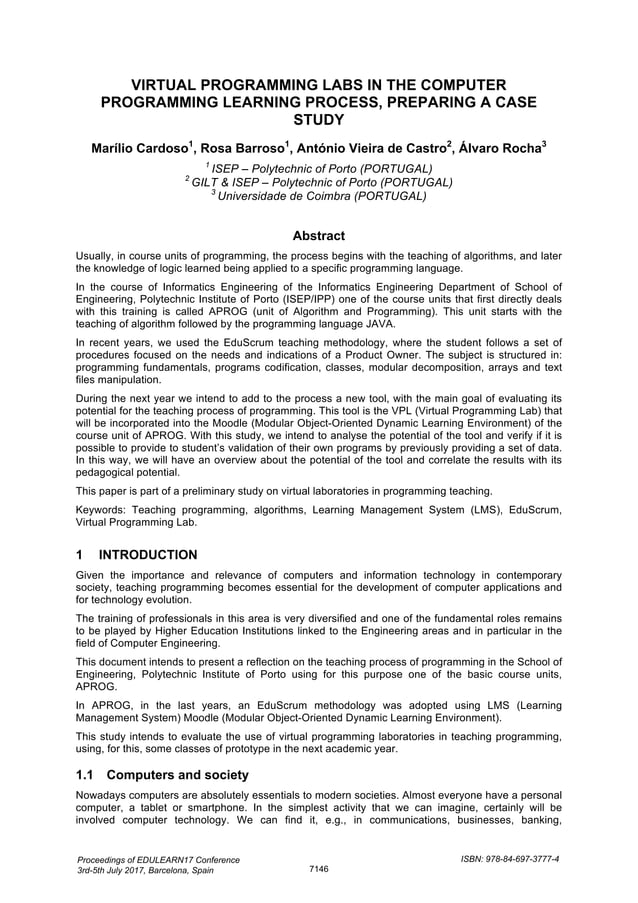 Virtual programming labs in the programming learning process, preparing a case study | PDF