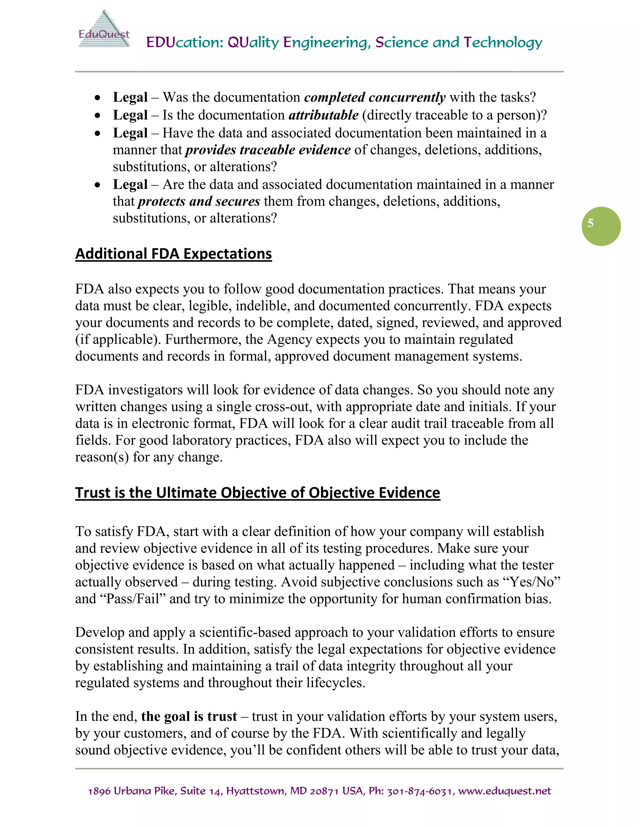 What is Objective Evidence? - EduQuest FDA Compliance Advisory | PDF
