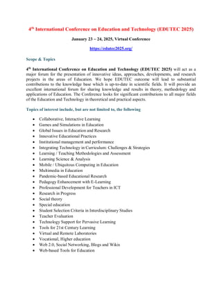 4th International Conference on Education and Technology (EDUTEC 2025) | PDF