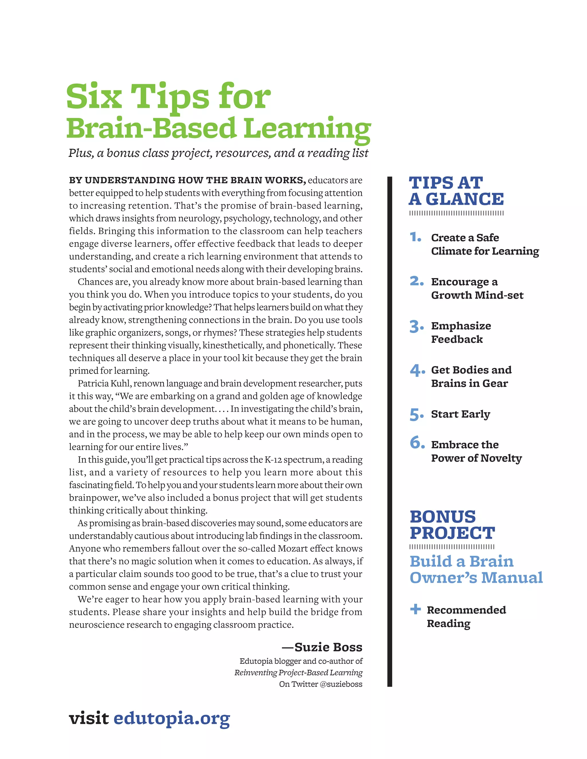Edutopia 6-tips-brain-based-learning-guide c | PDF | Education