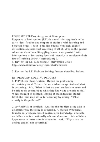 EDUU 512 RTI Case Study Rubric Criteria Exemplary (.docx