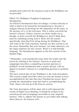 EDUU 512 WebQuest Design Project Template Rubric5432In.docx