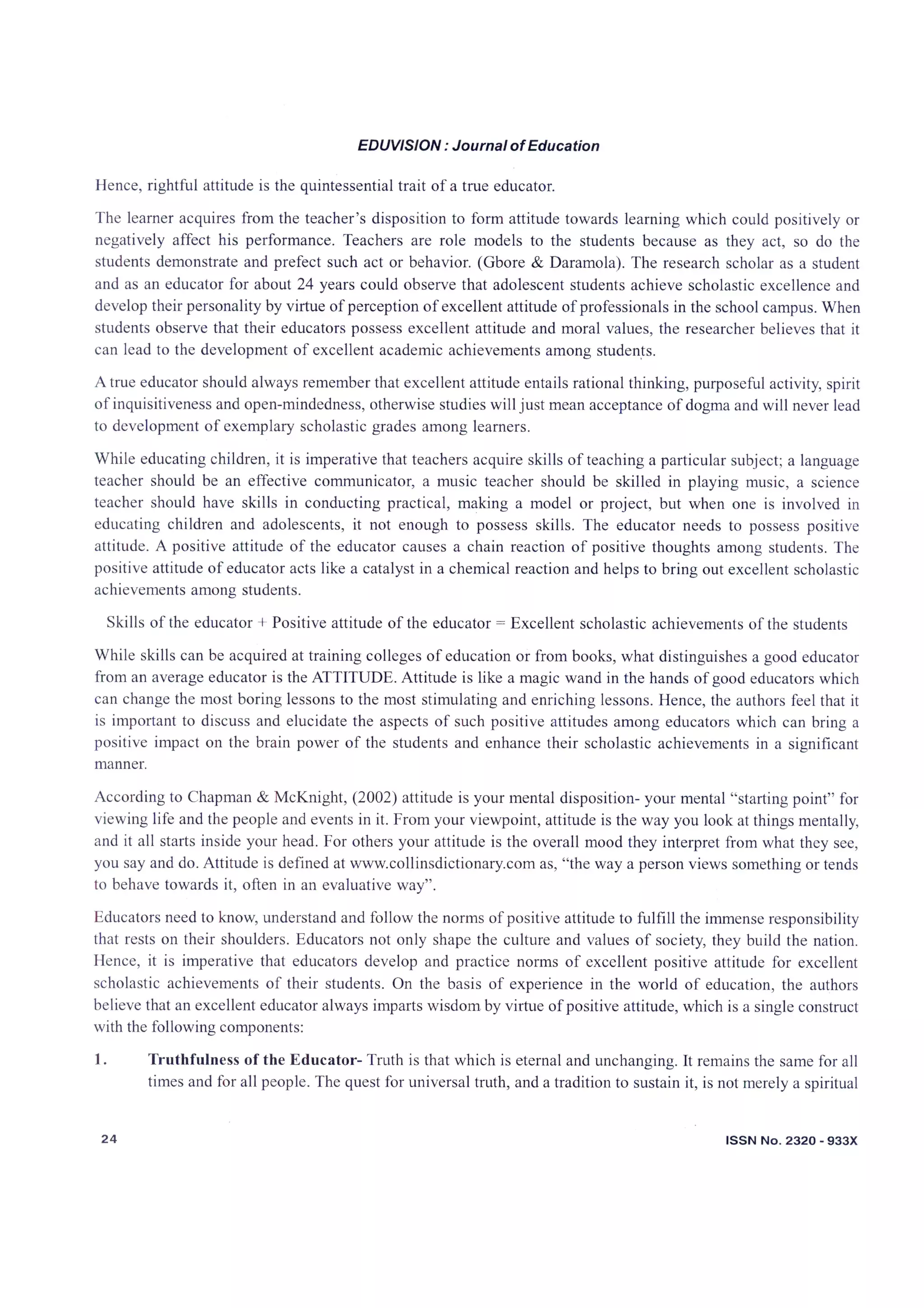 Norms of Positive Attitude of Educators for Excellent Scholastic ...