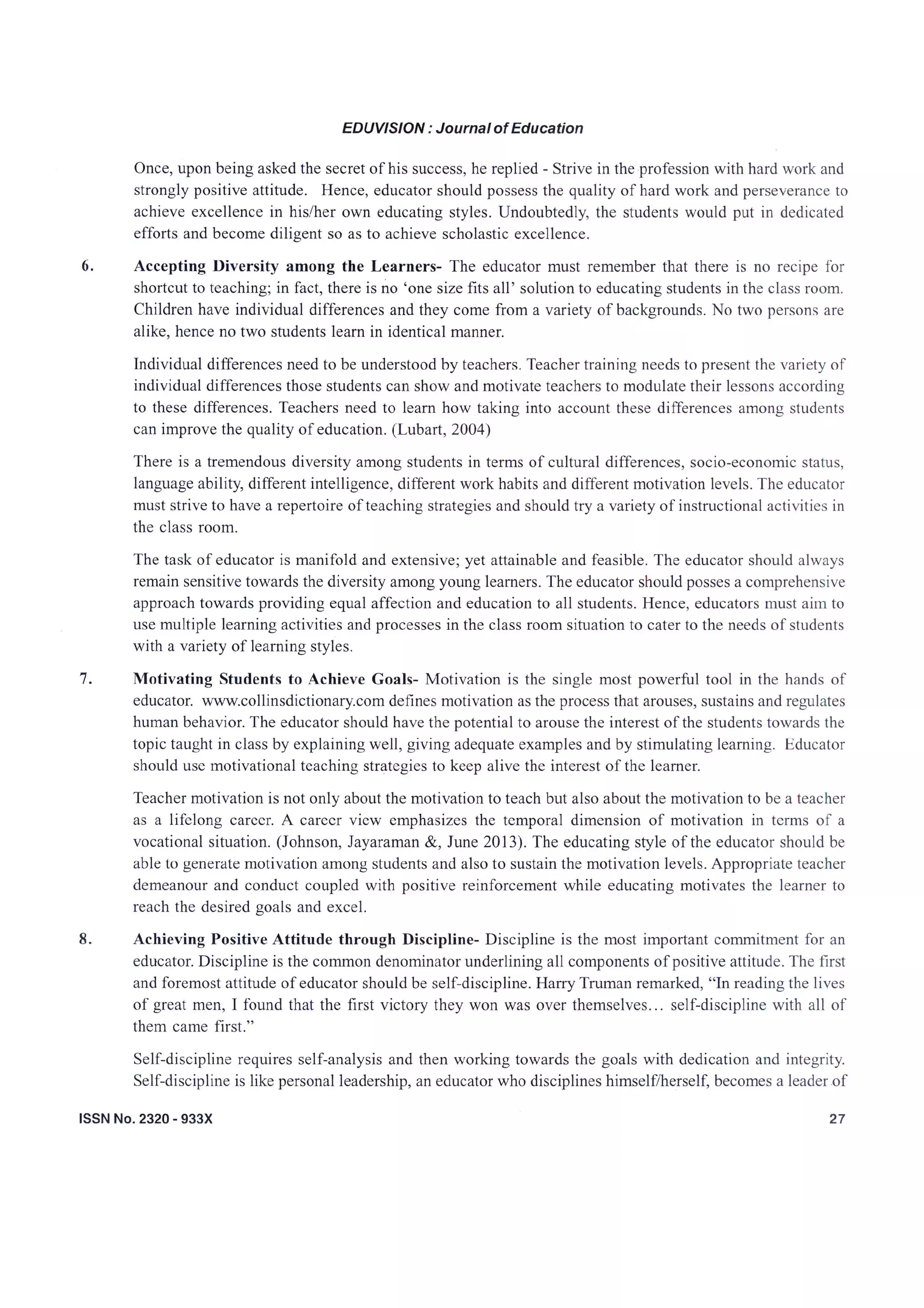 Norms of Positive Attitude of Educators for Excellent Scholastic ...