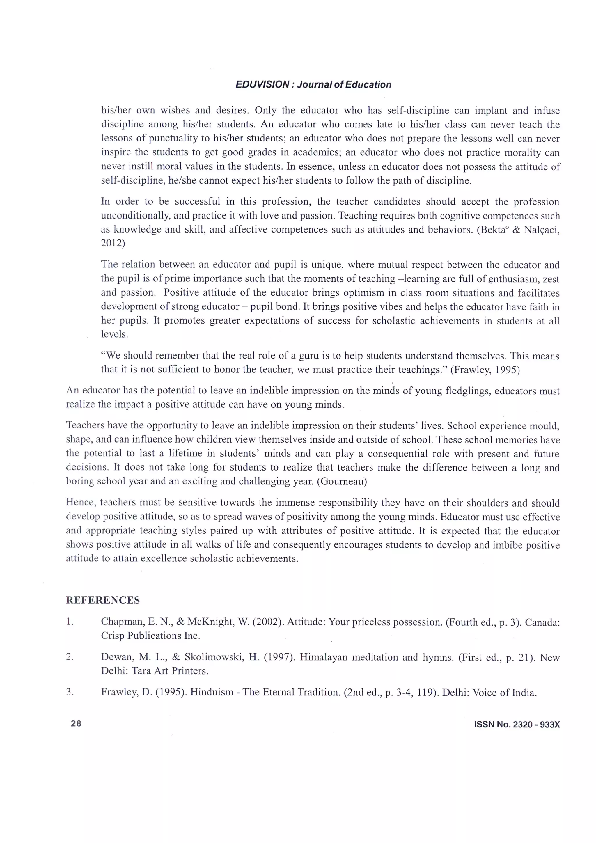 Norms of Positive Attitude of Educators for Excellent Scholastic ...