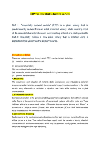 Essentially Derived varieties In Plant Breeding | DOCX