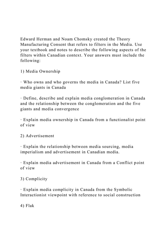 Edward Herman and Noam Chomsky created the Theory Manufacturing .docx